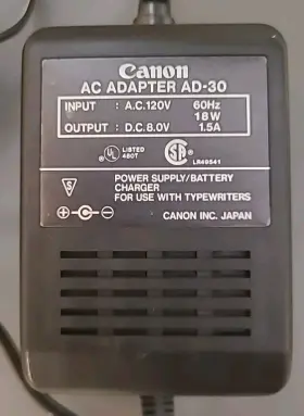 AD-30 CANON Ac Adapter Power Supply Typewriters